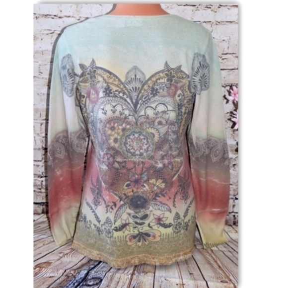 Cato | Tops | Cato Embellished Floral Print Waffle Knit Top | Poshmark